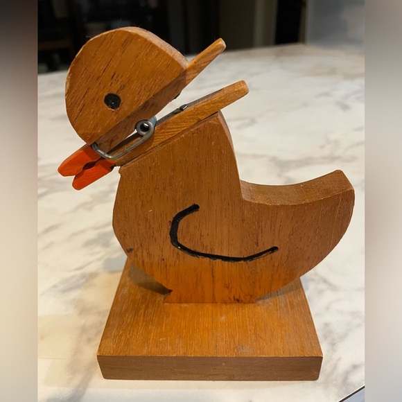 Accents | Vintage Wooden Duck Clothespin Bill Note Recipe Holder Hand ...